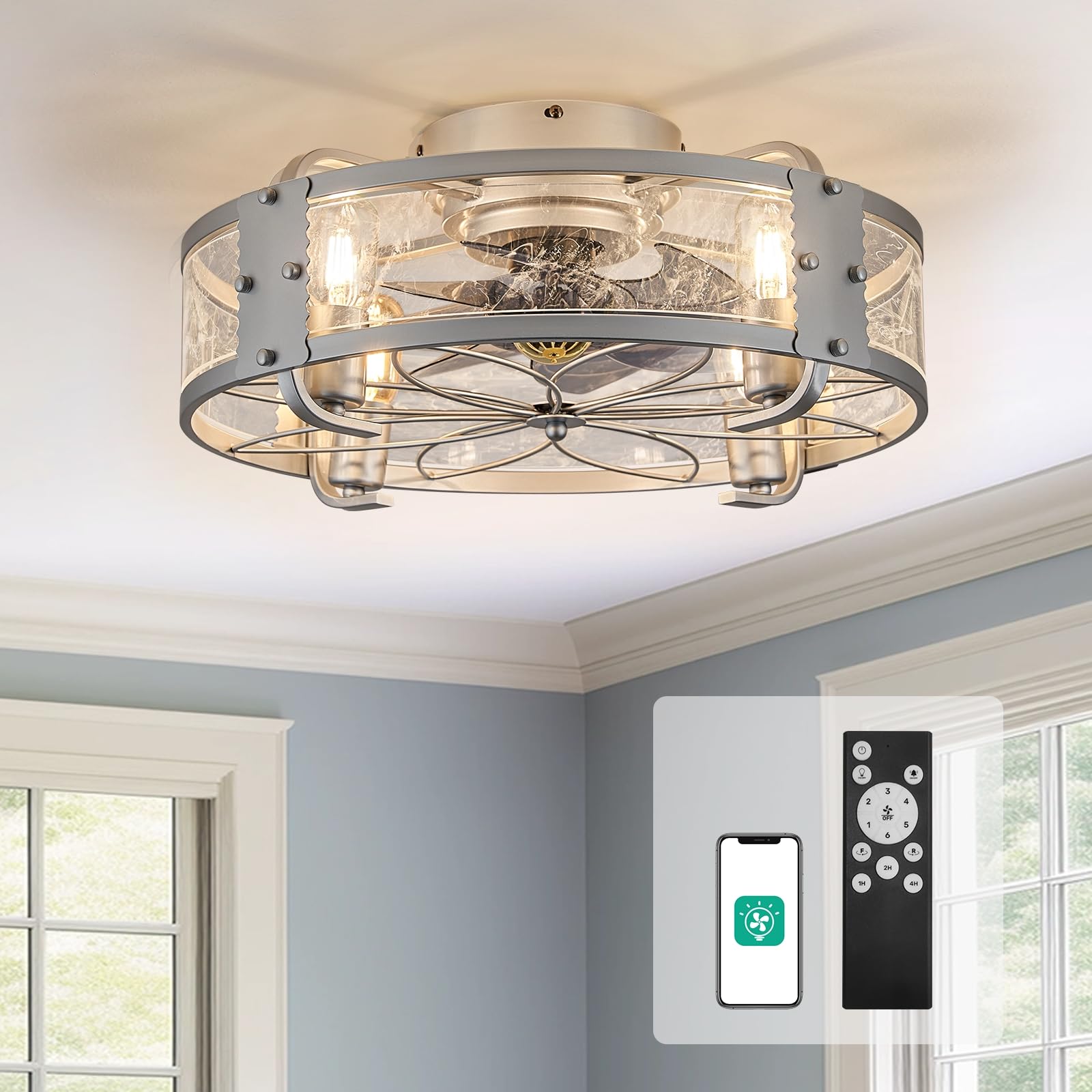 Orison 20" Ceiling Fan with Lights and Remote Control, Bladeless Caged ...