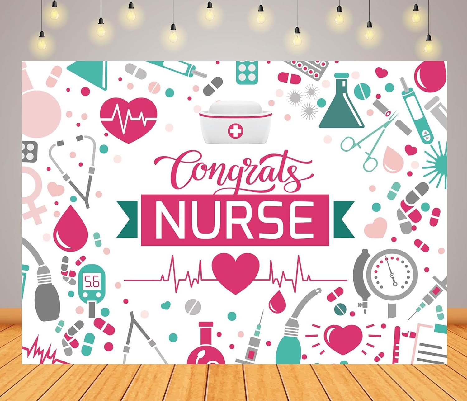 Amazon.com : BELECO 9x6ft Fabric Congrats Nurse Backdrop Heartbeat ...