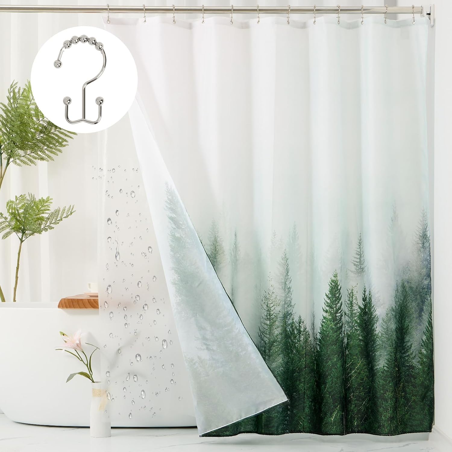 Amazon.com: ORTIGIA 3 in 1 Waterproof Shower Curtain and Clear PEVA ...