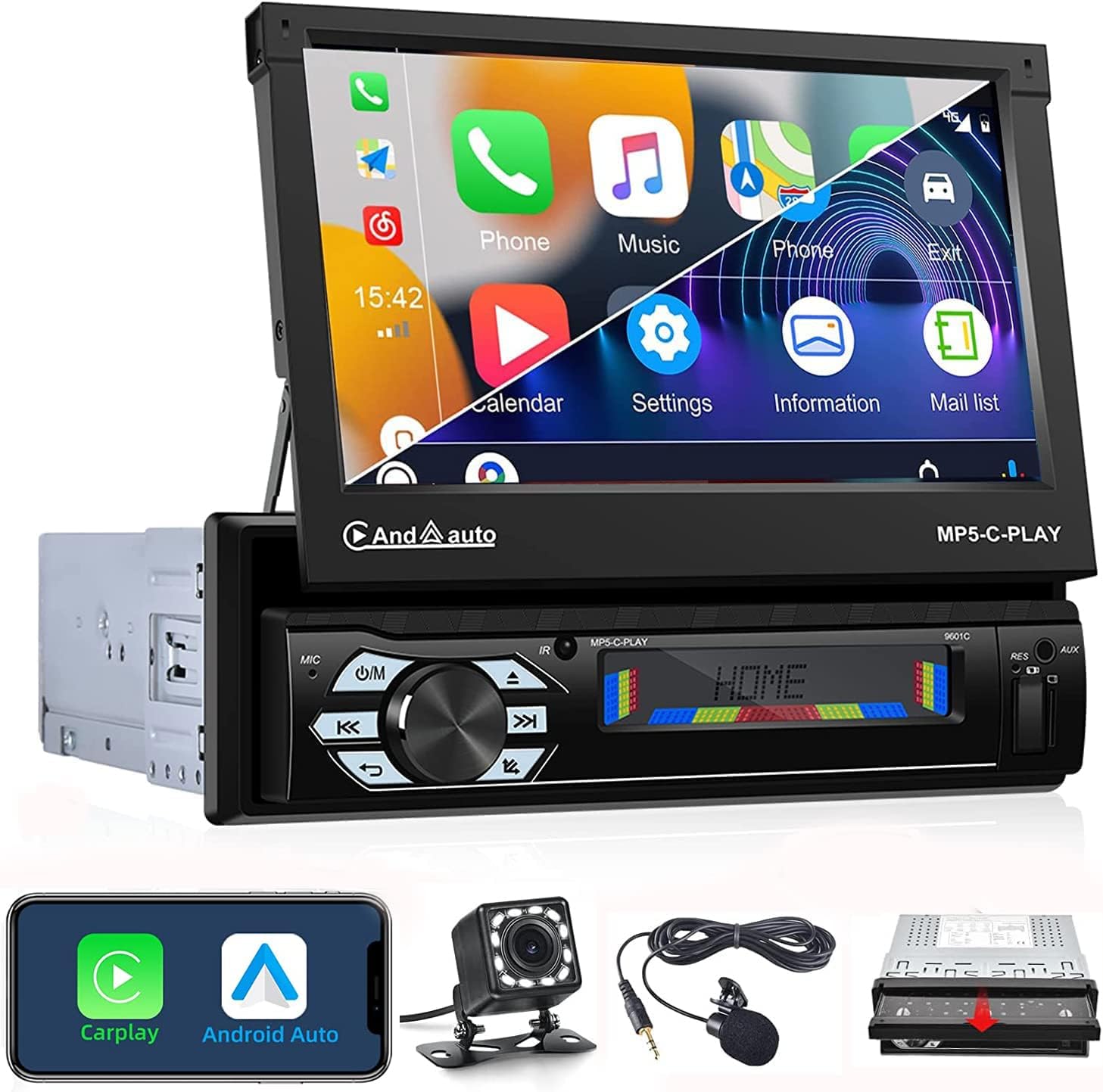 Amazon.com: Apple Carplay Single Din Car Stereo, 7" Touch Screen Motorized Flip Out Car Radio ...