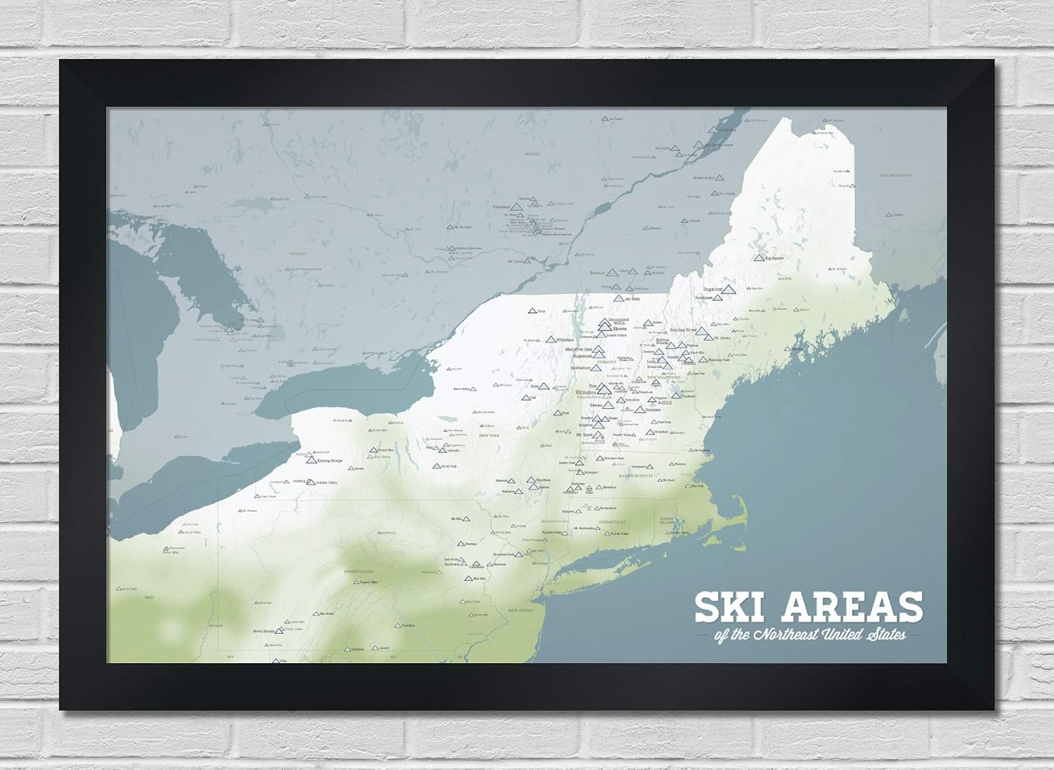Northeast Ski Resorts Map 24x36 Poster (Natural Earth | Black Frame ...