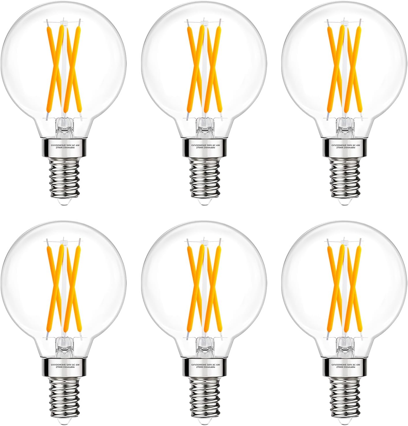 GvvooHome G16.5 Light Bulb 2700K Warm White, 4W, 40 watt Equivalent ...