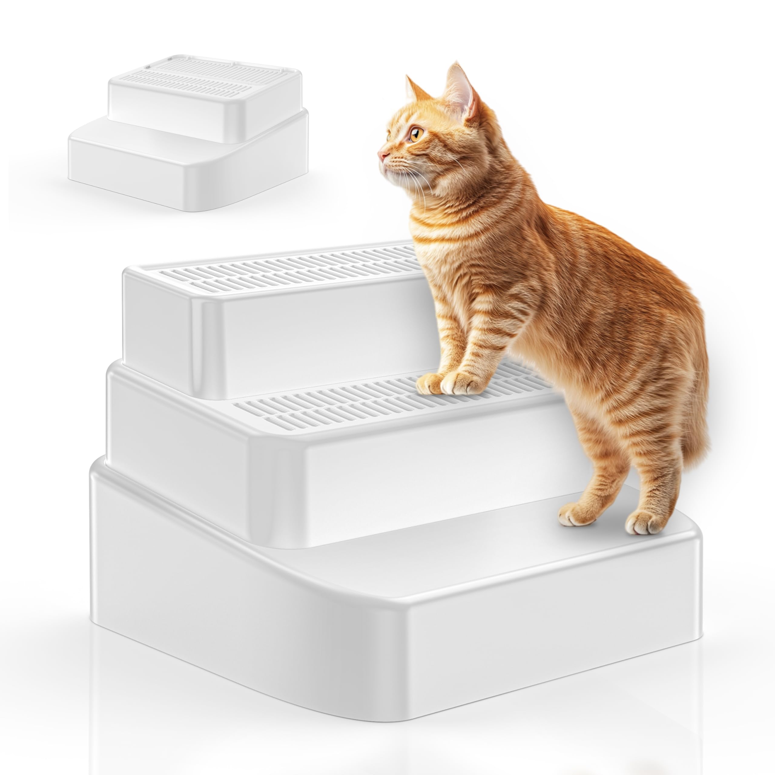 Snapklik.com : Aoktech Cat Litter Box Ramp, Adjustable Height 3-Tier Steps