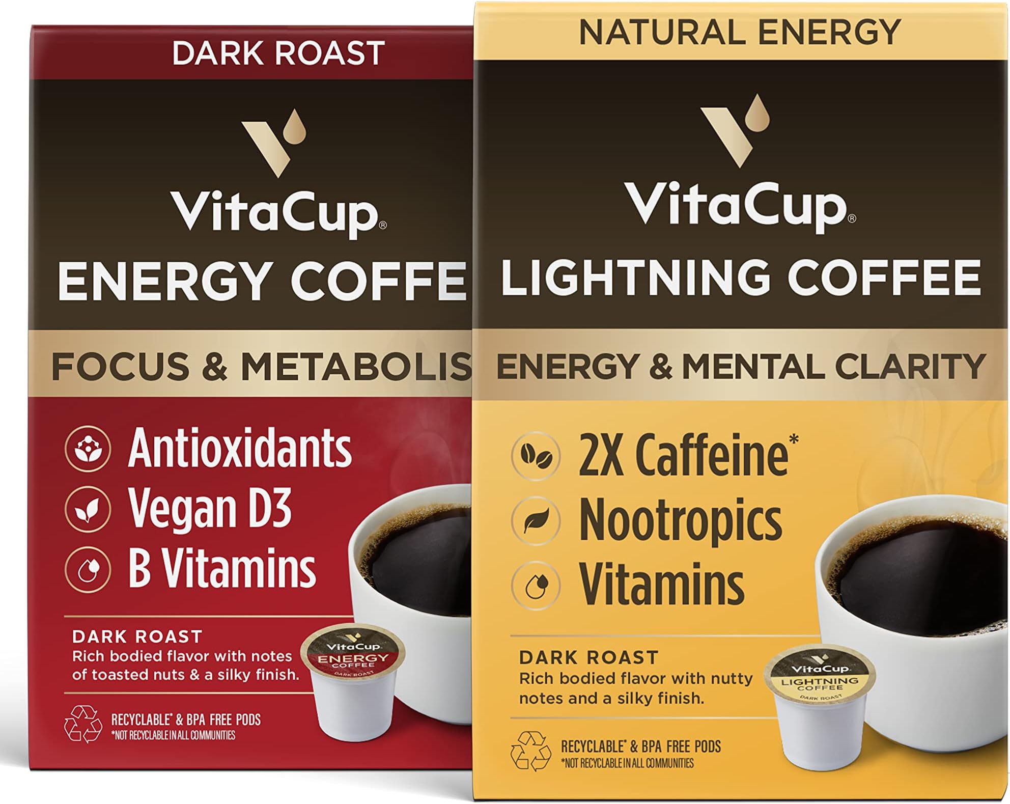 Amazon.com: VitaCup Lightning Coffee Pods, Enhance Memory & Focus w/ 2X ...