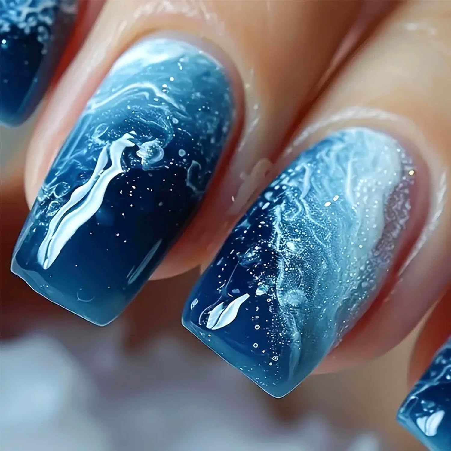 Amazon.com: RUOKEXIN Square Press on Nails - Medium Blue Ombre False ...