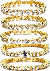 Amazon.com: 5PCS Diamond Tennis Chain Bracelet Set for Women ,Gold ...