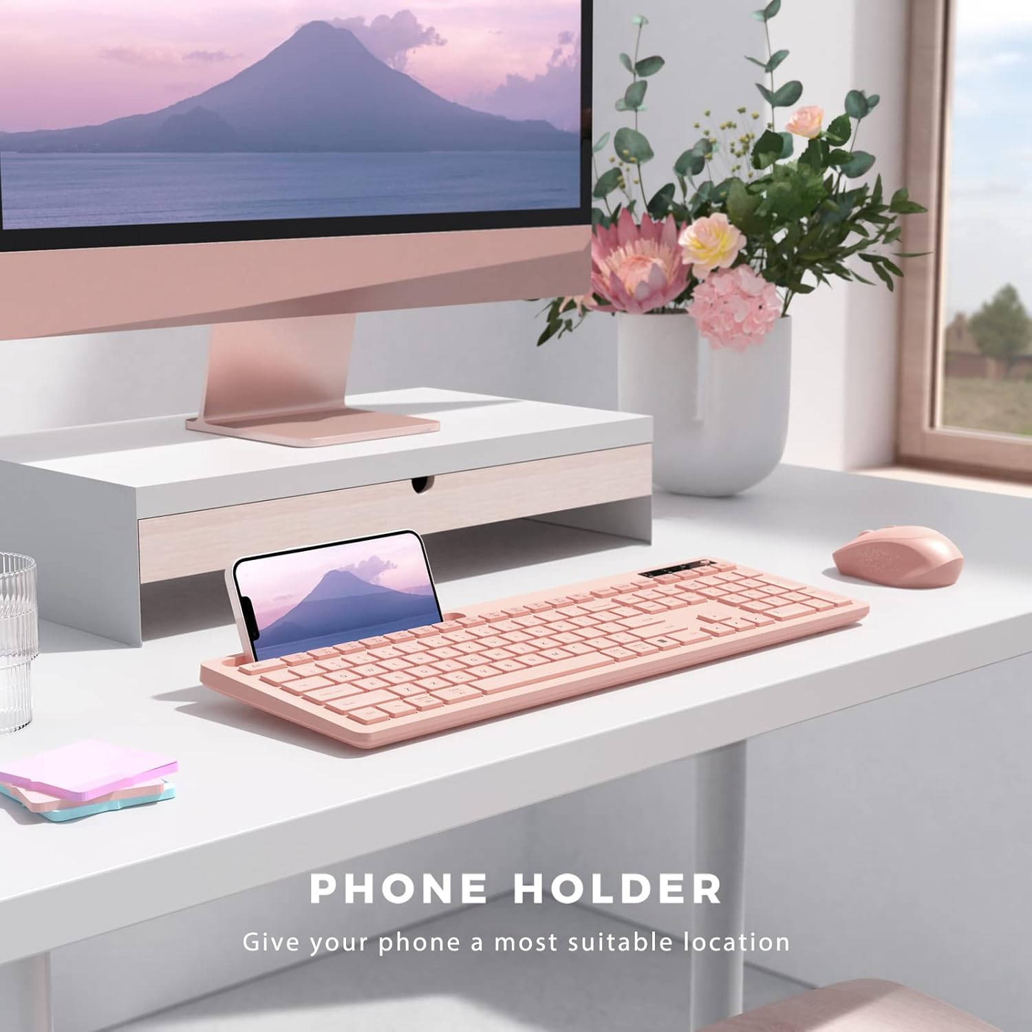 Wireless Keyboard and Mouse for MacBook, Vivefox Pink Rose Wireless ...