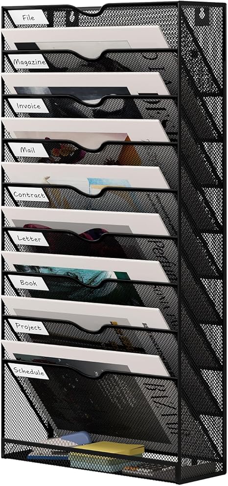 Senhoglb Metal Hanging Wall Files, 10 Tier in Tray Wall File Holder, A4 ...