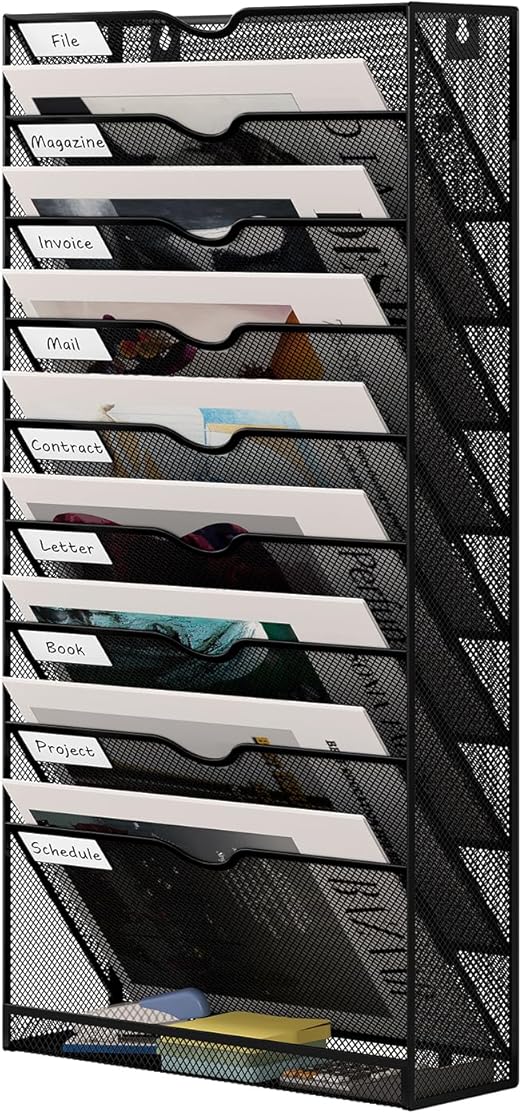 Senhoglb Metal Hanging Wall Files, 10 Tier in Tray Wall File Holder, A4 ...