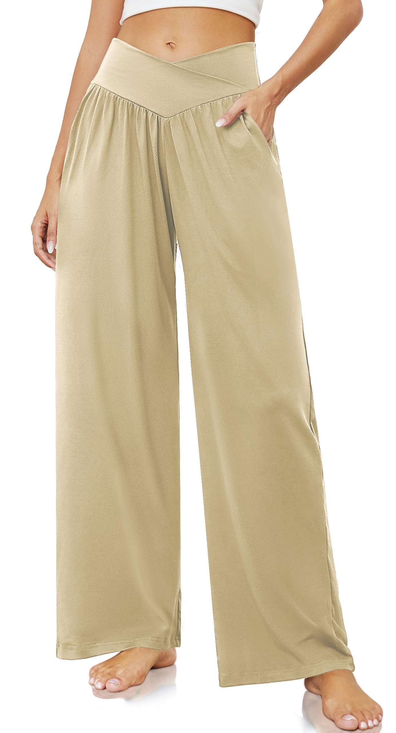 SUNYAA Womens Wide Leg Yoga Pants High Waisted Flowy Casual Loose Comfy ...
