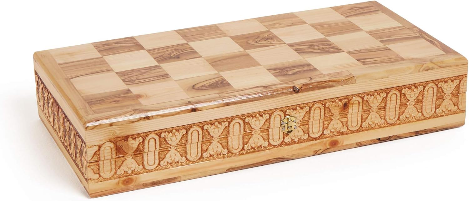 Handcrafted 24cm Olive Wood Chess Set Wooden Hand Carved Pieces Folding ...
