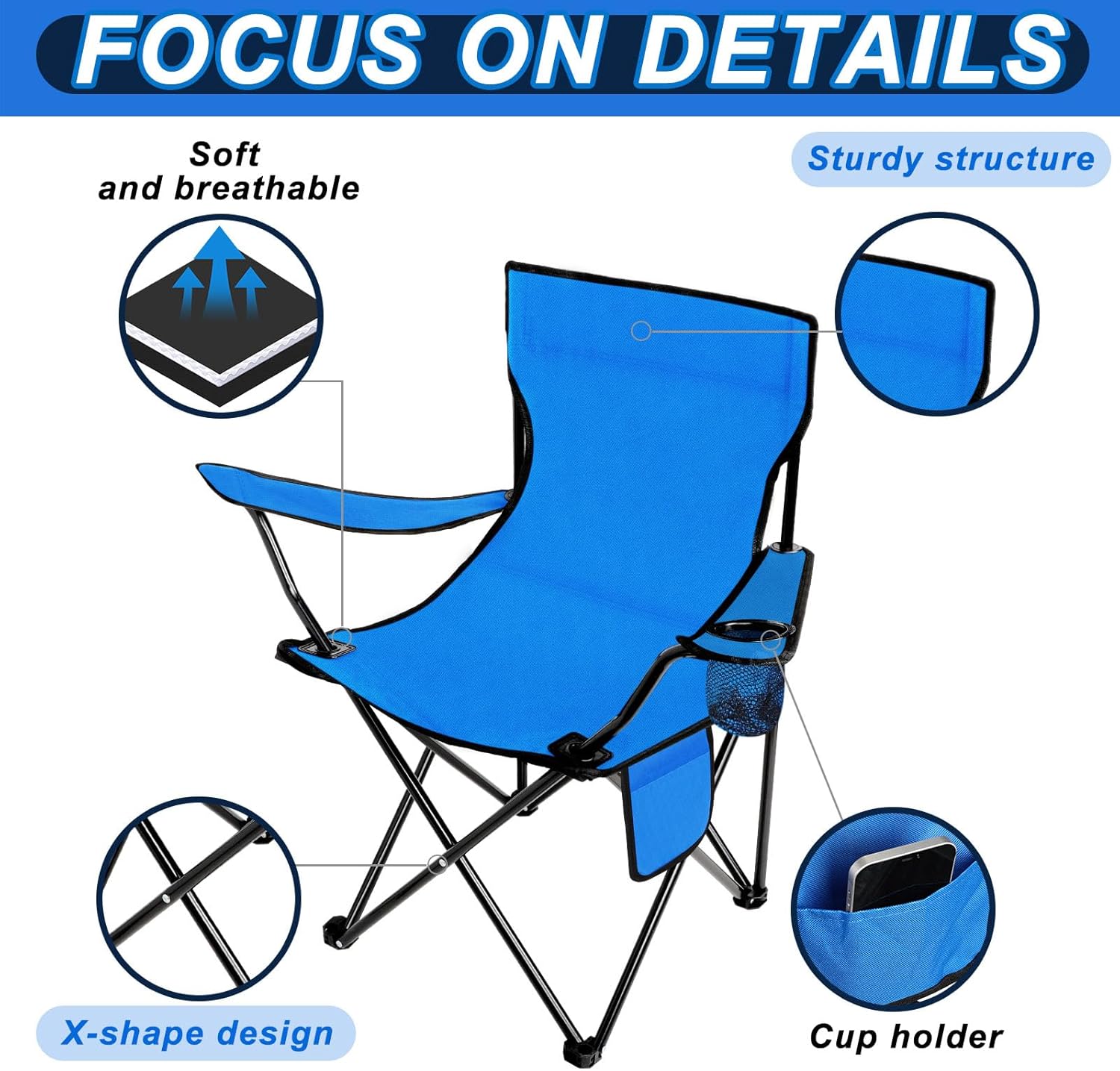 Paquete de 4 sillas plegables de camping con bolsa de transporte, sillas de césped portátiles ...