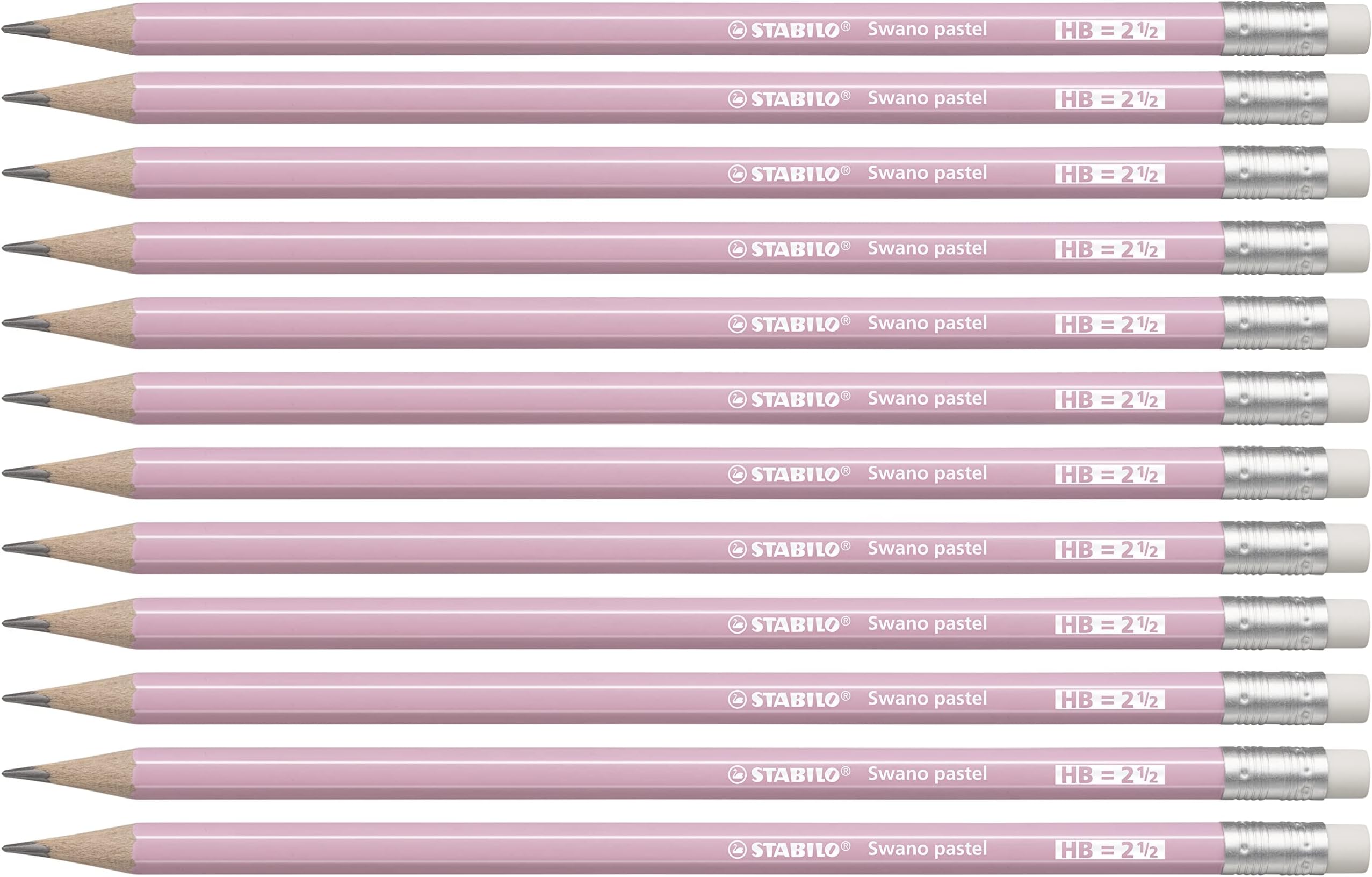 Graphite Pencil with Eraser - STABILO Swano Pastel - Pack of 12 - Pink ...