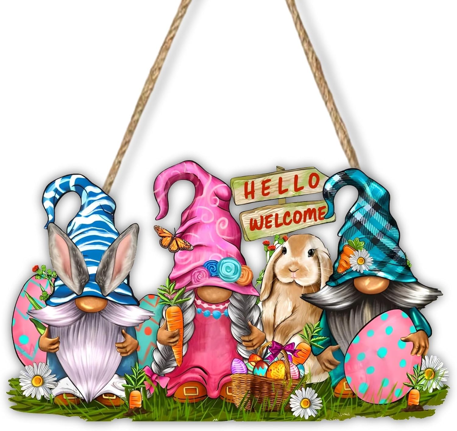 Amazon.com: Easter Spring Welcome Door Sign, Decor Easter Bunny Gnomes ...
