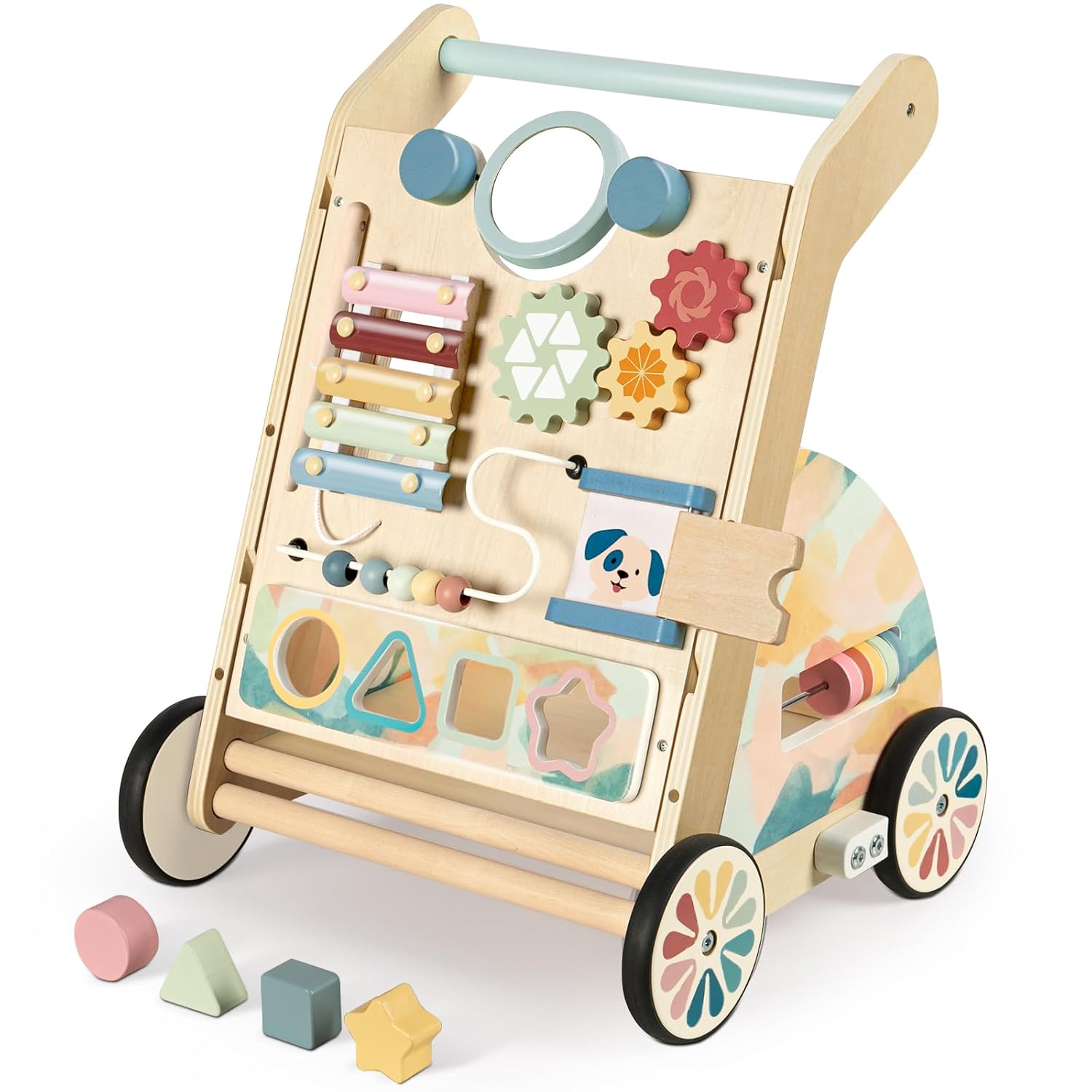Amazon.com : BAUTIA Wooden Baby Walker, Detachable Activity Busy Board ...