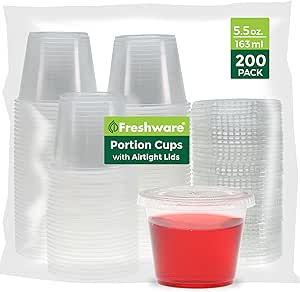 Amazon.com: Freshware Plastic Portion Cups with Lids [5.5 Ounce, 200 ...