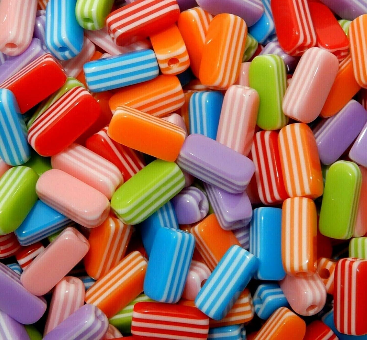 Amazon.com: 100 Opaque Assorted Stripe 12mm Rectangle 1.8mm Hole ...