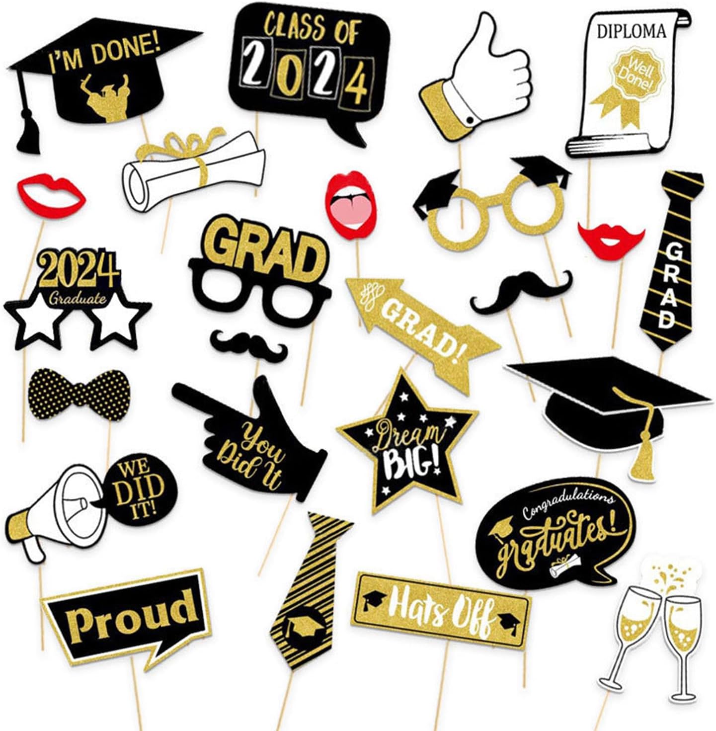 25 PCS Graduation Photo Booth Props,Graduation Decorations,Photo Booth ...
