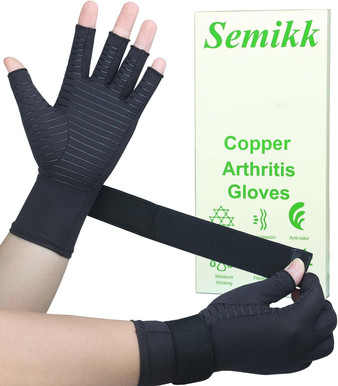 Amazon.com: Semikk Copper Arthritis Gloves for Women Men, Fingerless ...