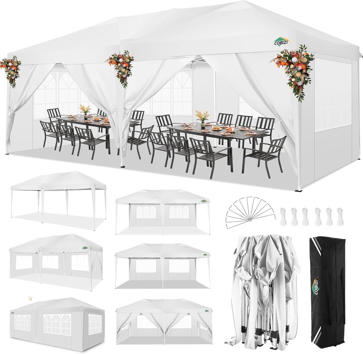 Amazon.com : COBIZI Canopy 10x20 Pop Up Canopy with 6 Sidewalls ...