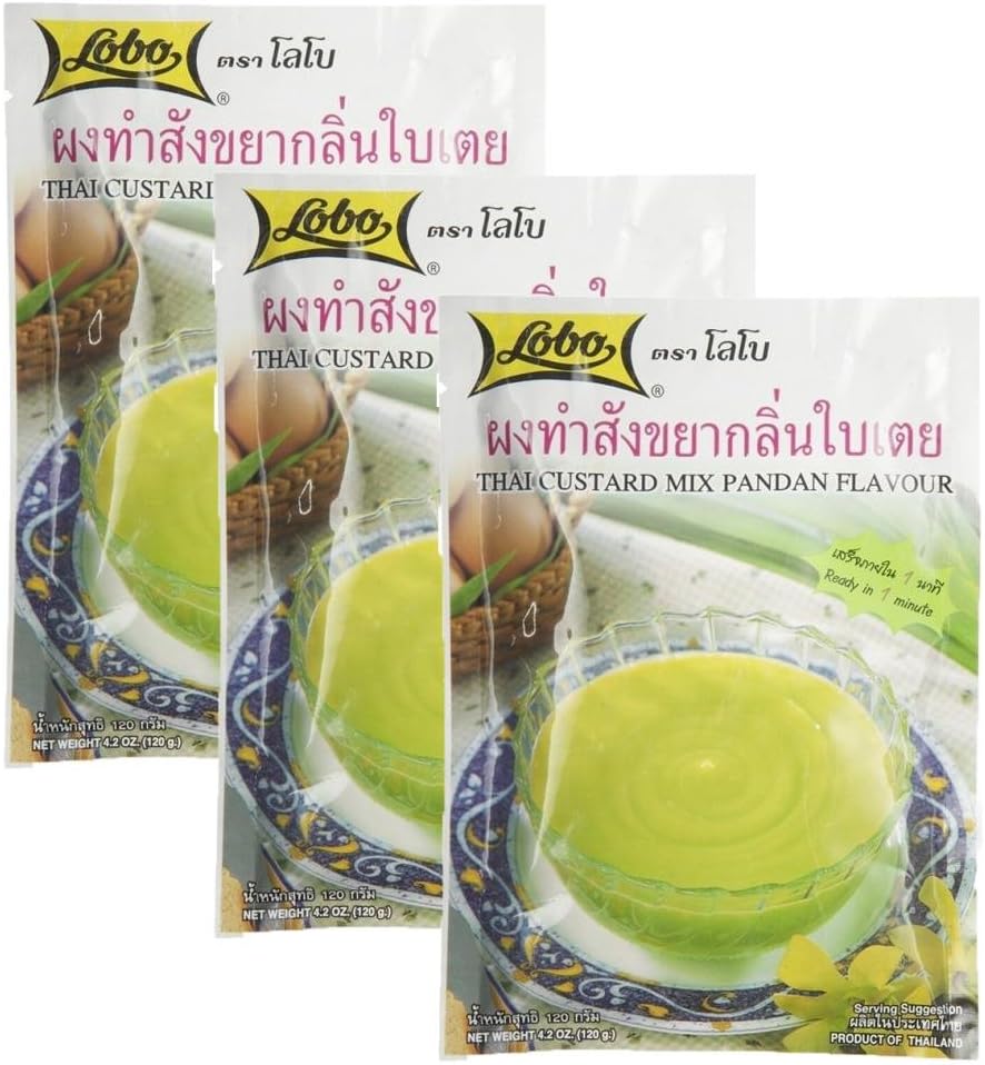 Lobo : Thai Custard Dessert Mix Pandan Flavor 4.2 Oz.(120g) - Pack of 3 ...