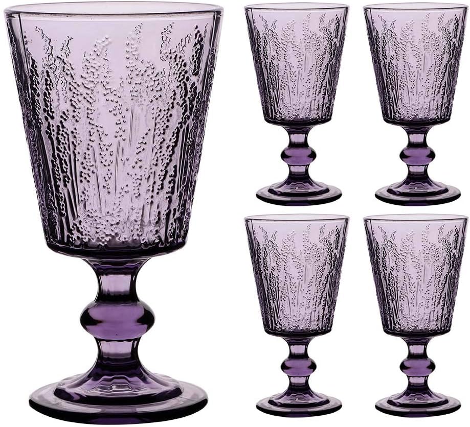 Dibor - Set of 4 Lavender Embossed Water Wine Cocktail Glasses Purple ...