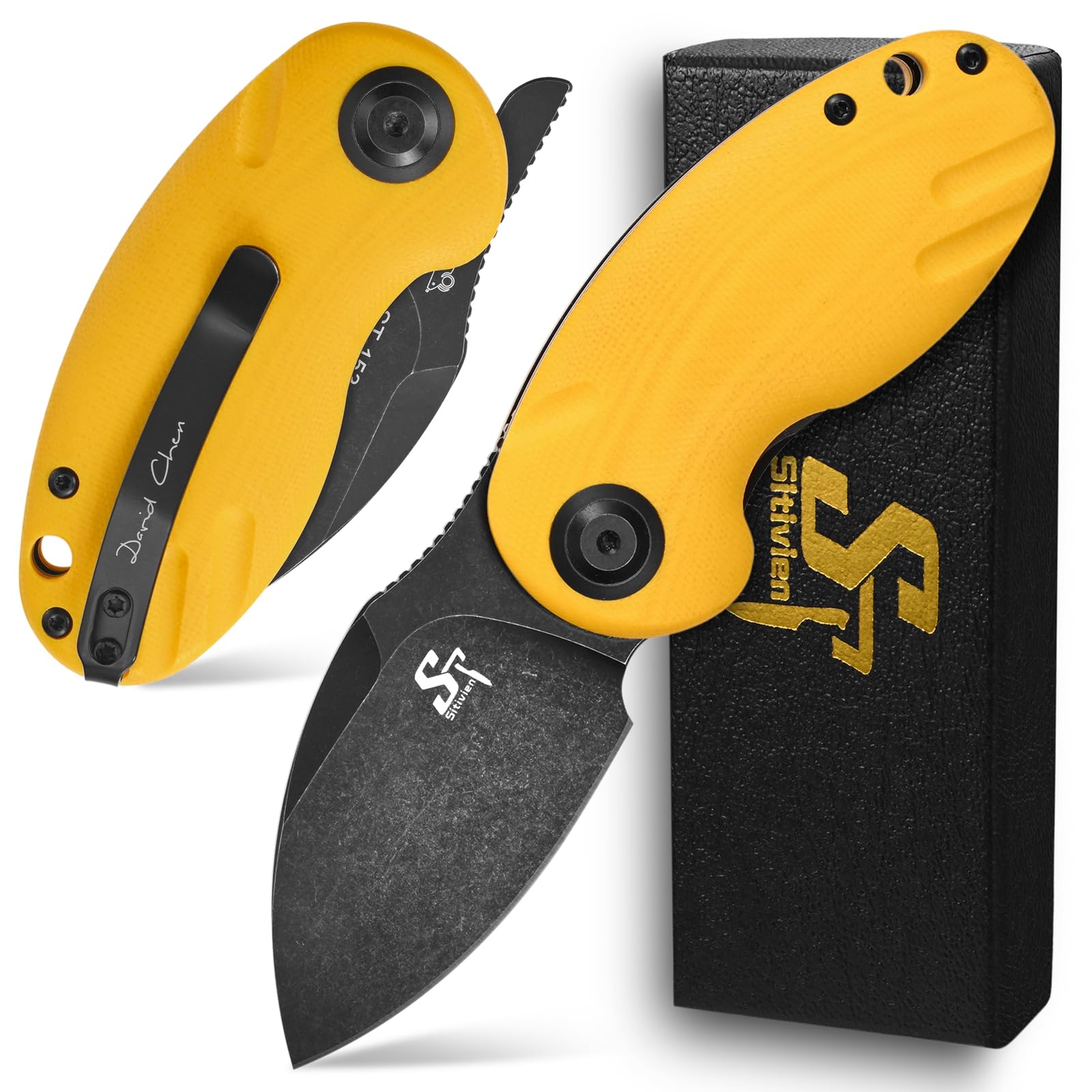 Amazon.com: Sitivien ST153 Pocket Folding Knife,Sandvik 14C28N Black ...