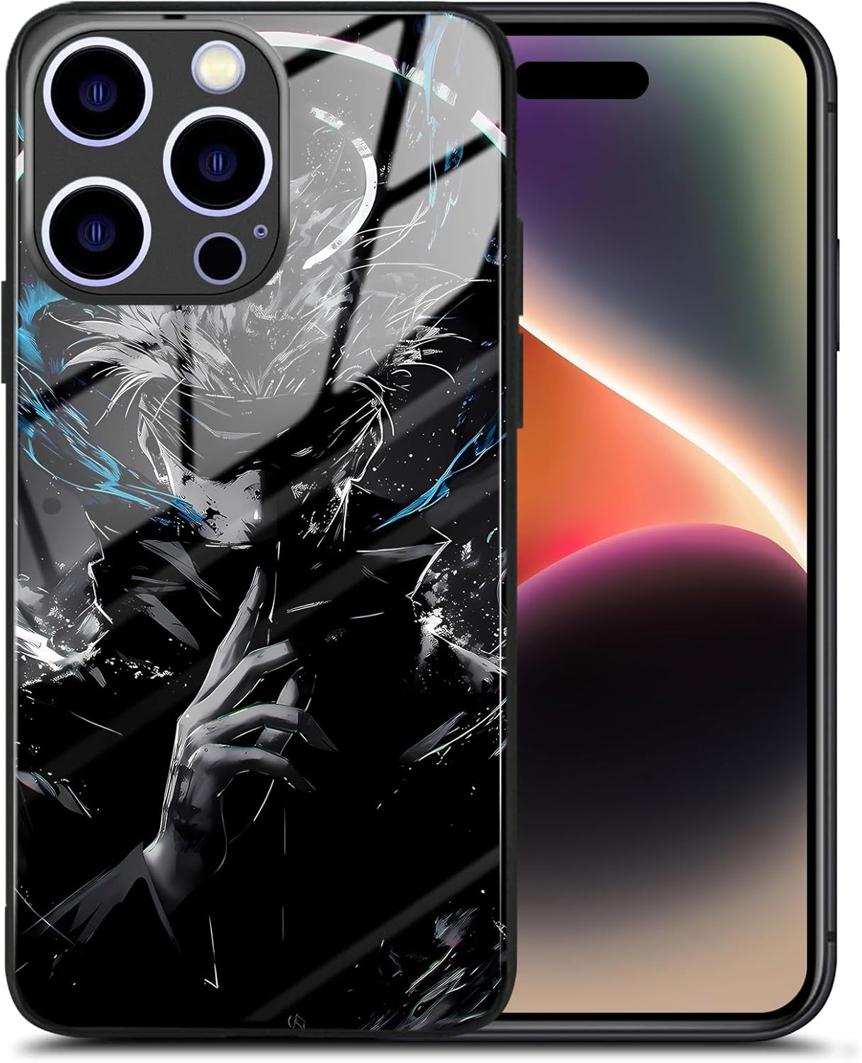 Amazon.com: KWHKLST JJK Satoru_Gojo Black TPU Manga Pattern Glass Phone ...