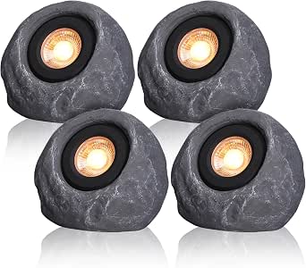 LEONLITE LED Landscape Rock Lights, Round, Dark Grey, 1800K Warm Yellow ...