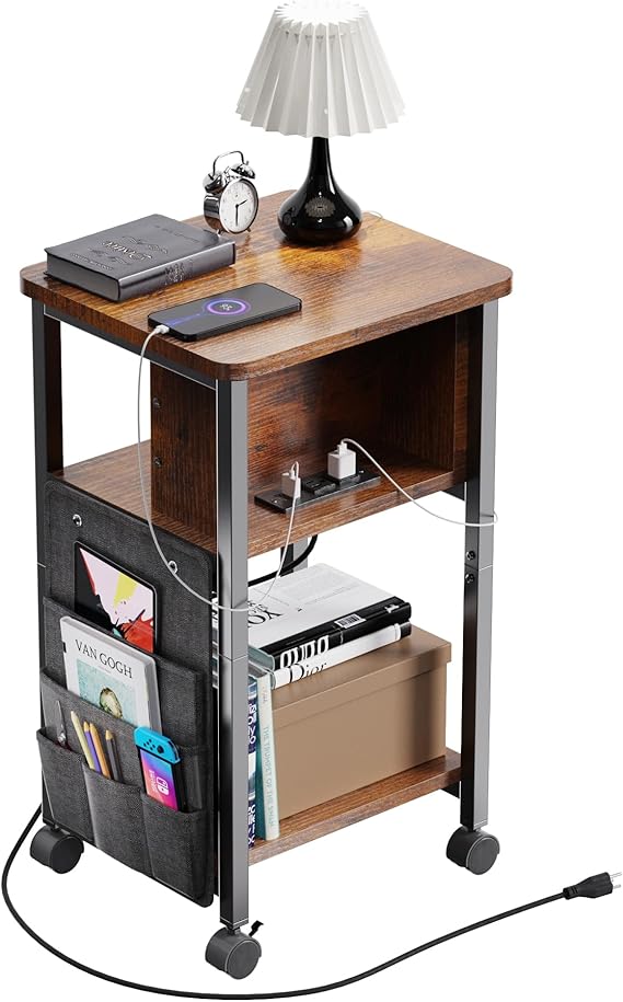 Amazon.com: Merapi Small End Table with Charger, Side Table on Wheels ...