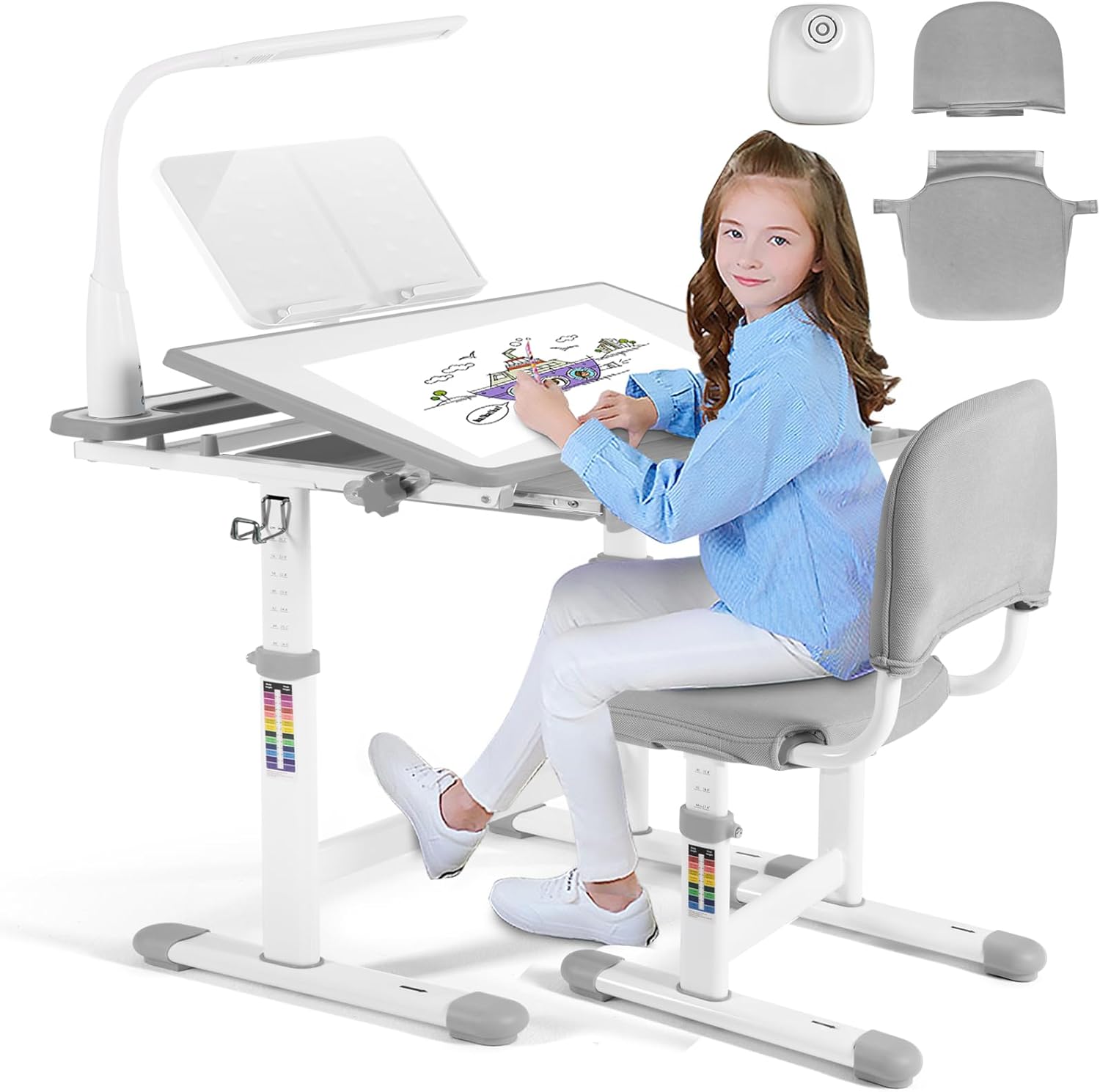 Amazon.com: Artist hand Kids Study Desk and Chair Set Height Adjustable ...
