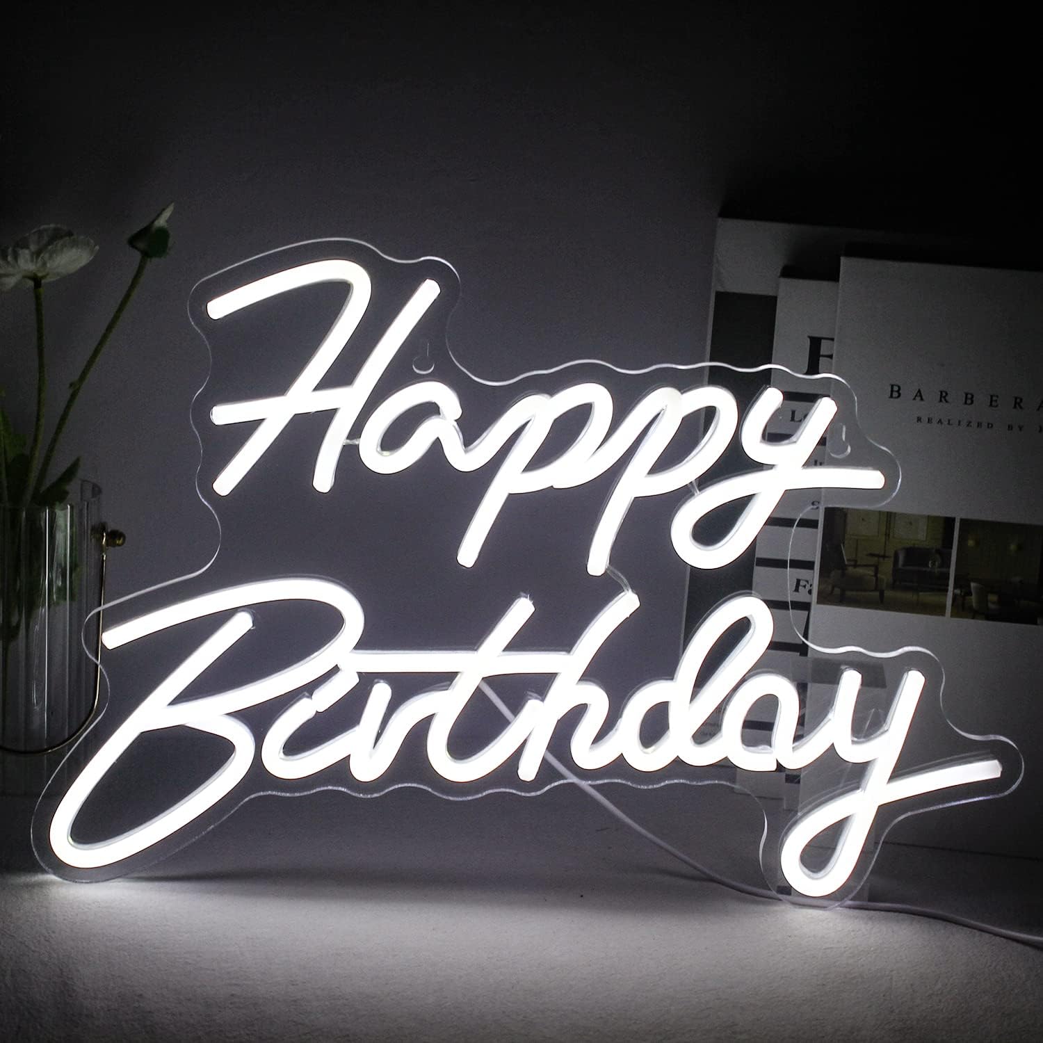 SIGNSHIP Happy Birthday Neon Sign White LED Neon Light for Wall ...