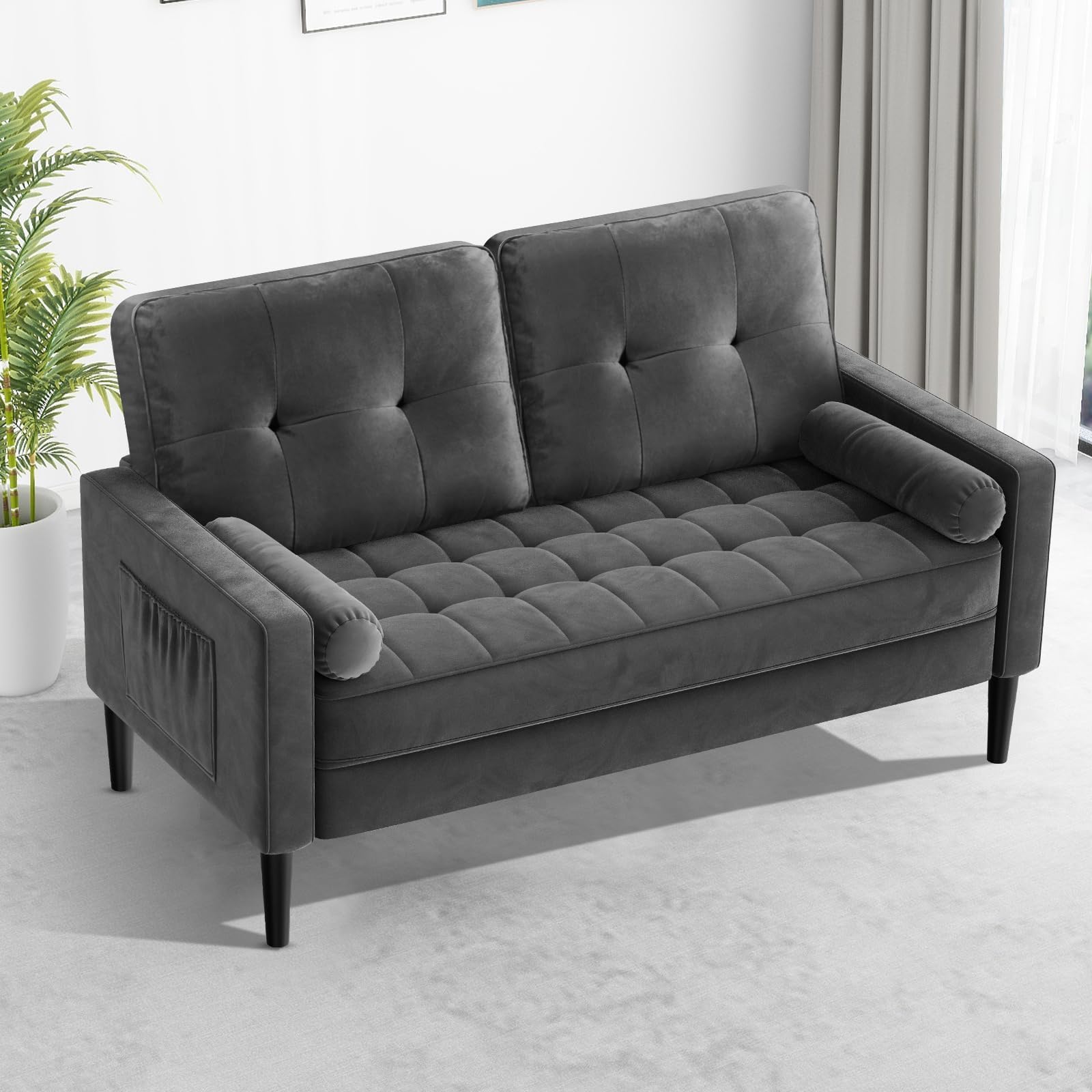 Cozynest 2-Sitzer-Sofa Schwarz 140 cm Samt Couch für Wohnzimmer ...