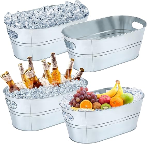 Amazon.com: 4 Gallon Ice Buckets for Parties 4 Pack Galvanized Tub ...