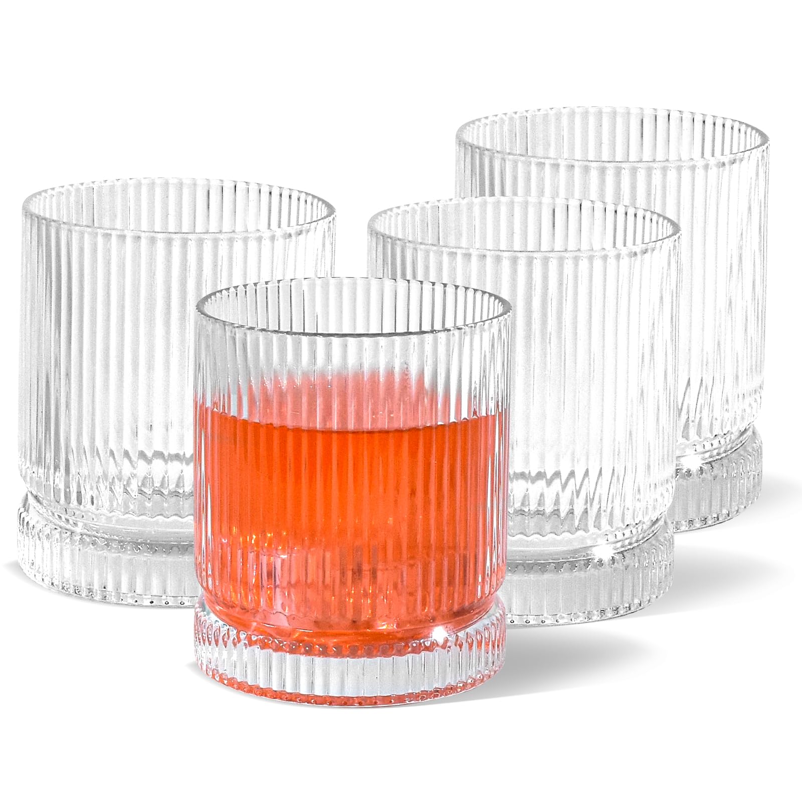 Snapklik.com : Ribbed Glassware Set Of 4, 12 Oz Vintage Drinking ...