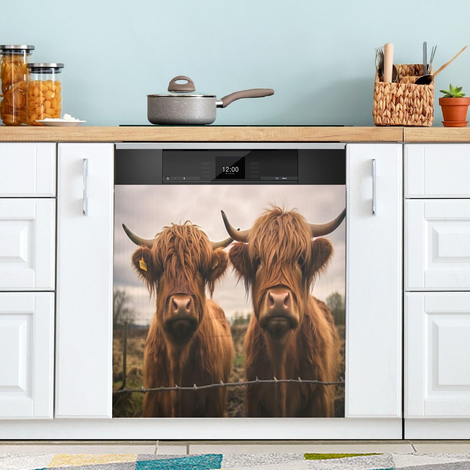 Amazon.com: Dishwasher Cover Panel, Funny Scottish Highland Cattle Cows ...