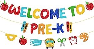 Amazon.com: Welcome to Pre-k Banner First Day of Pre K Decorations ...