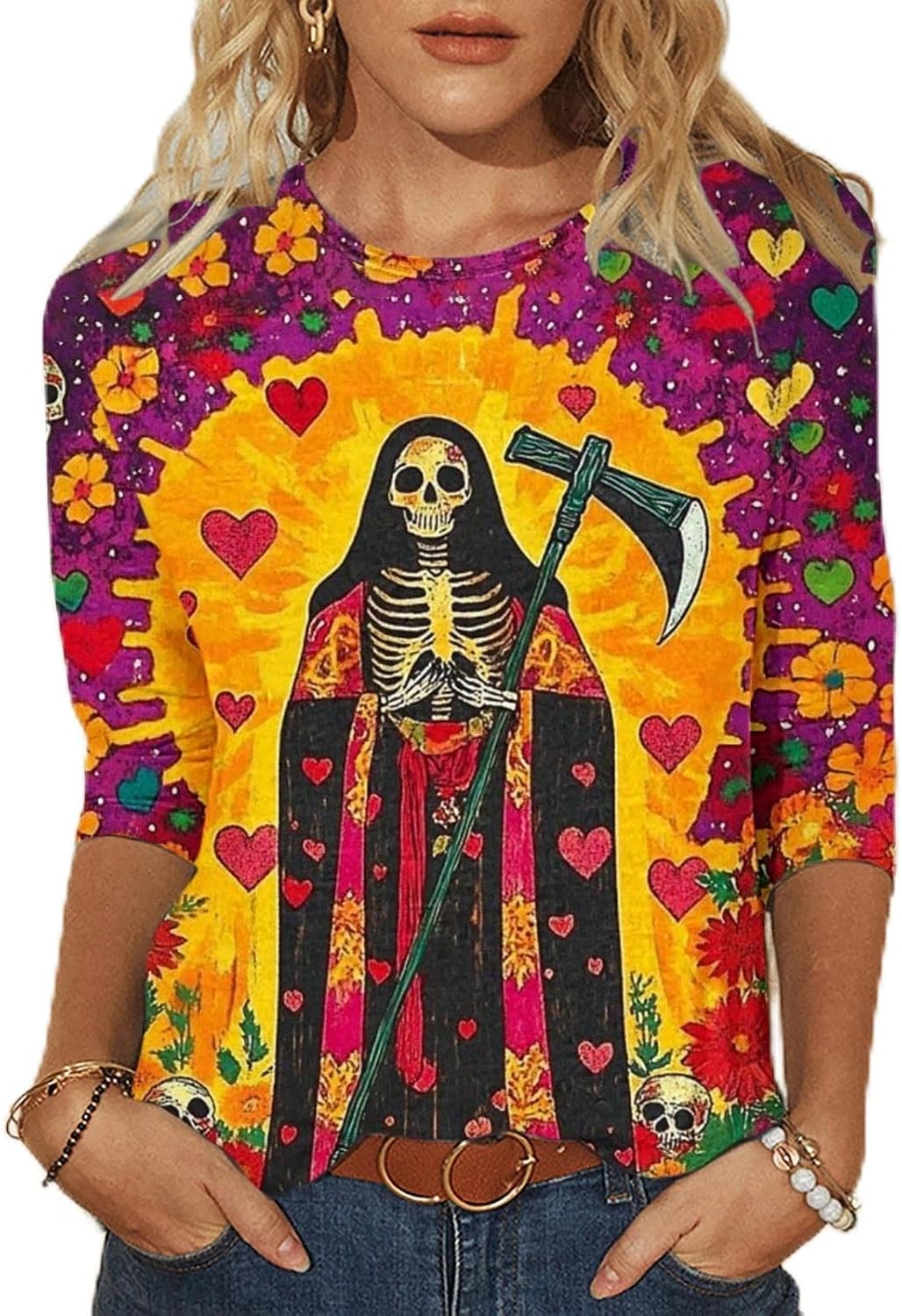 Amazon.com: Dia De Los Muertos Shirt Women Funny Day of The Dead Skulls ...