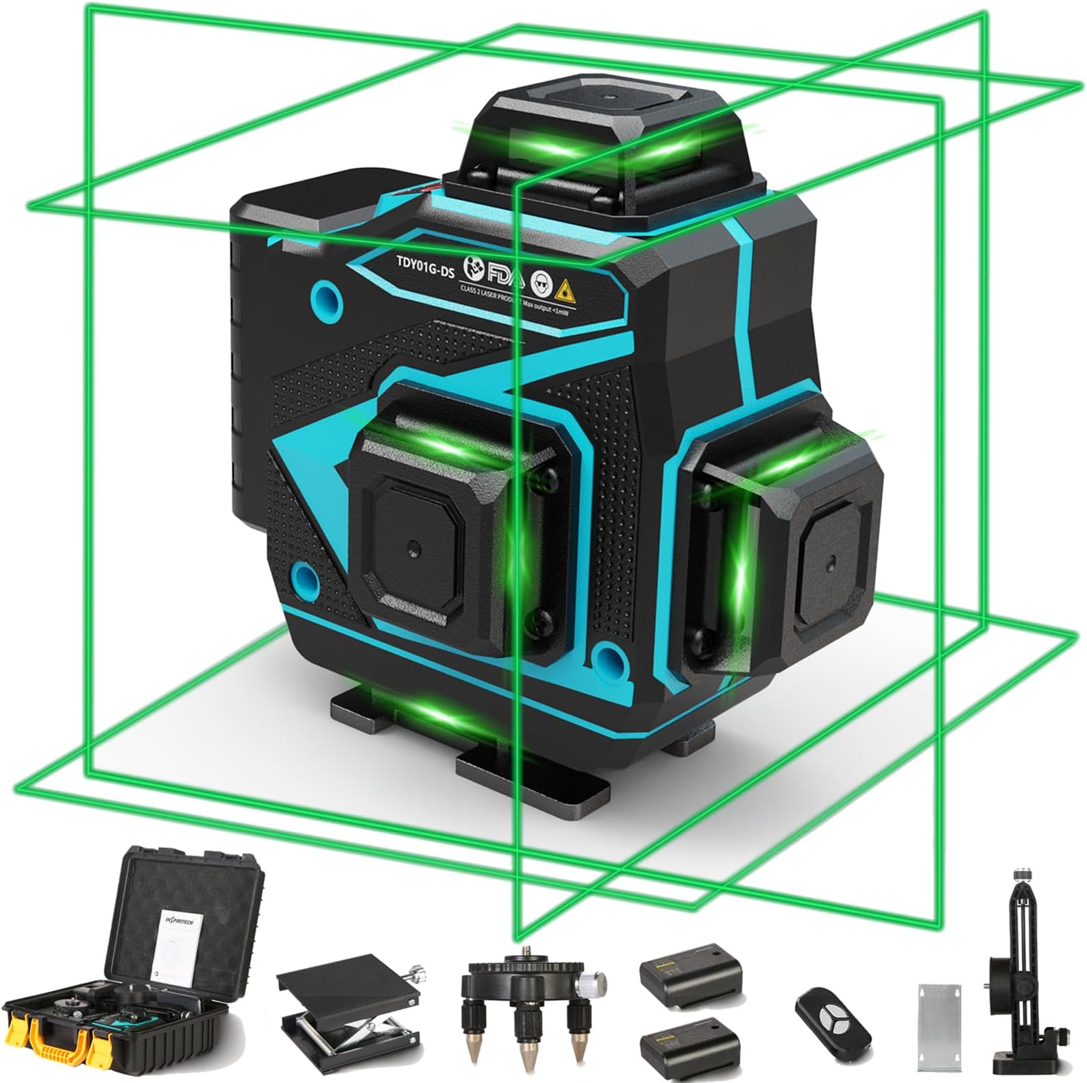 INSPIRITECH Tile Laser Level 360 Self-leveling - Floor 4 x 360 Green Beam Cross Line Lazer ...