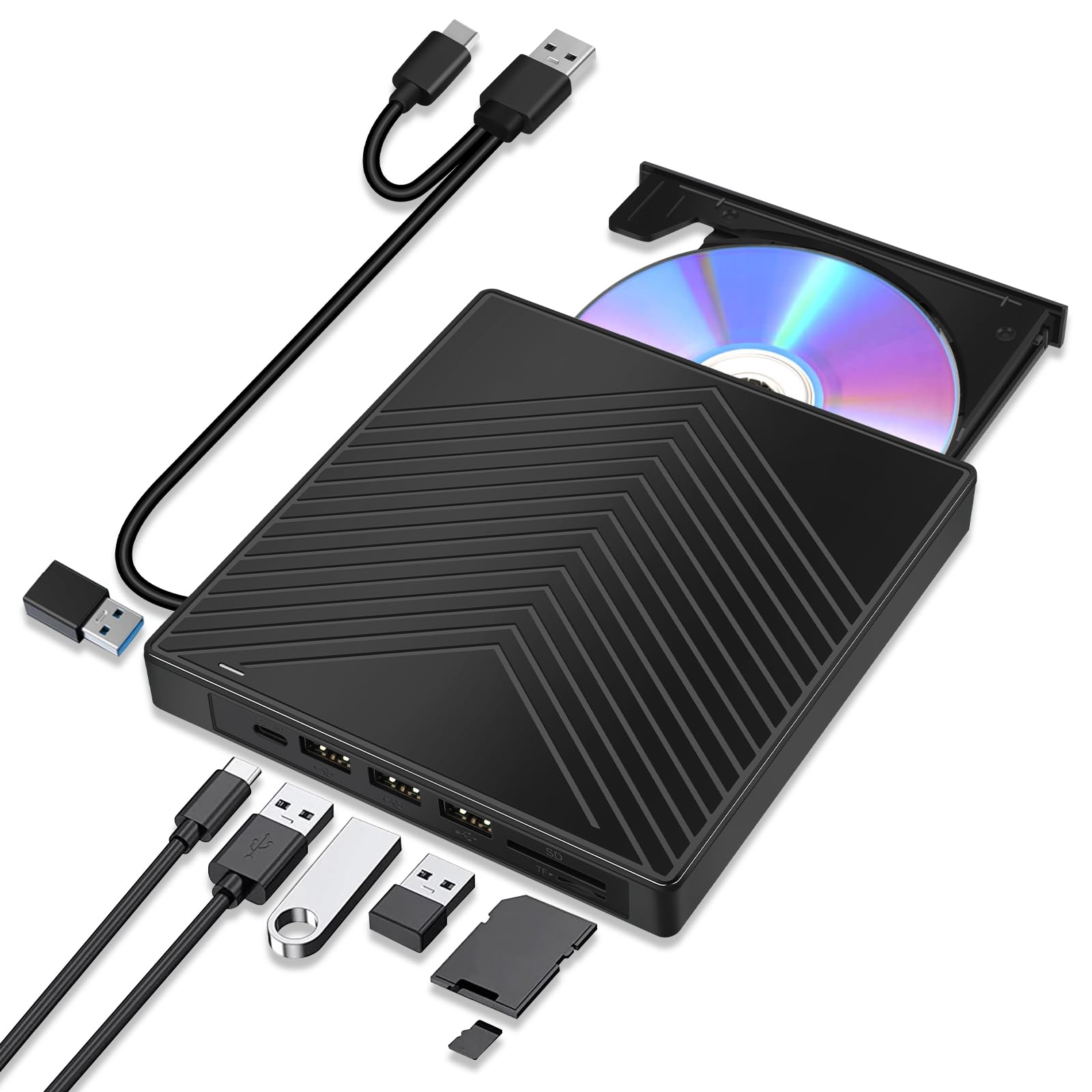 7 in 1 External CD DVD Drive for laptop Windows 11 10, USB 3.0 and Type ...