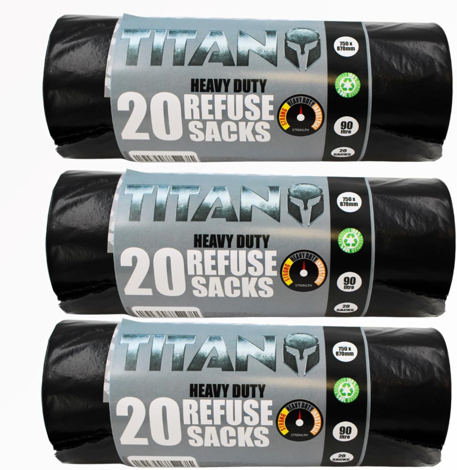 60 Pack Heavy Duty Bin Bags - 90L - 35 Microns - Recyclable Black Bin ...