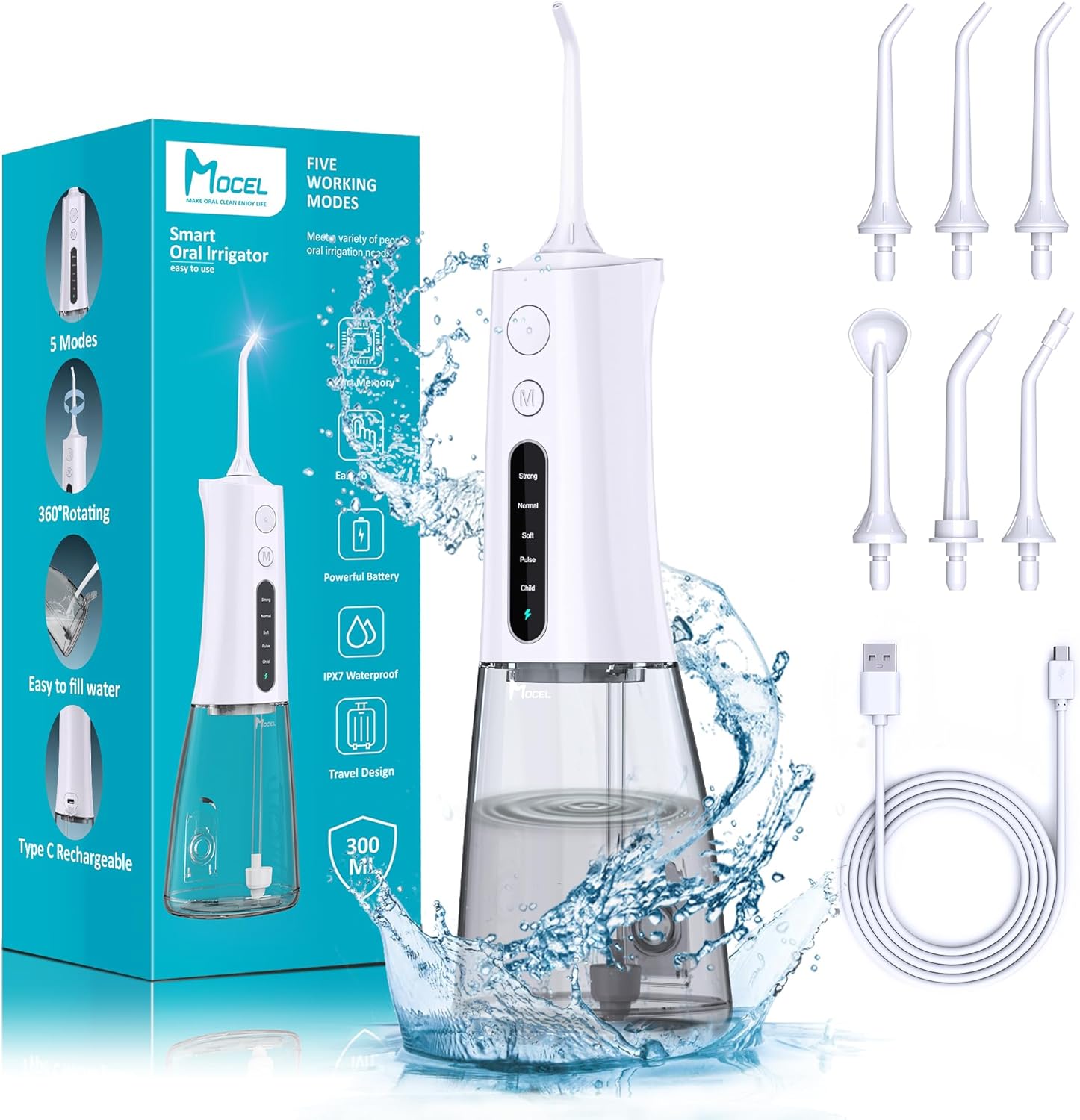 Water Dental Flosser Cordless Teeth Cleaning MOCEL 5 Modes Oral ...