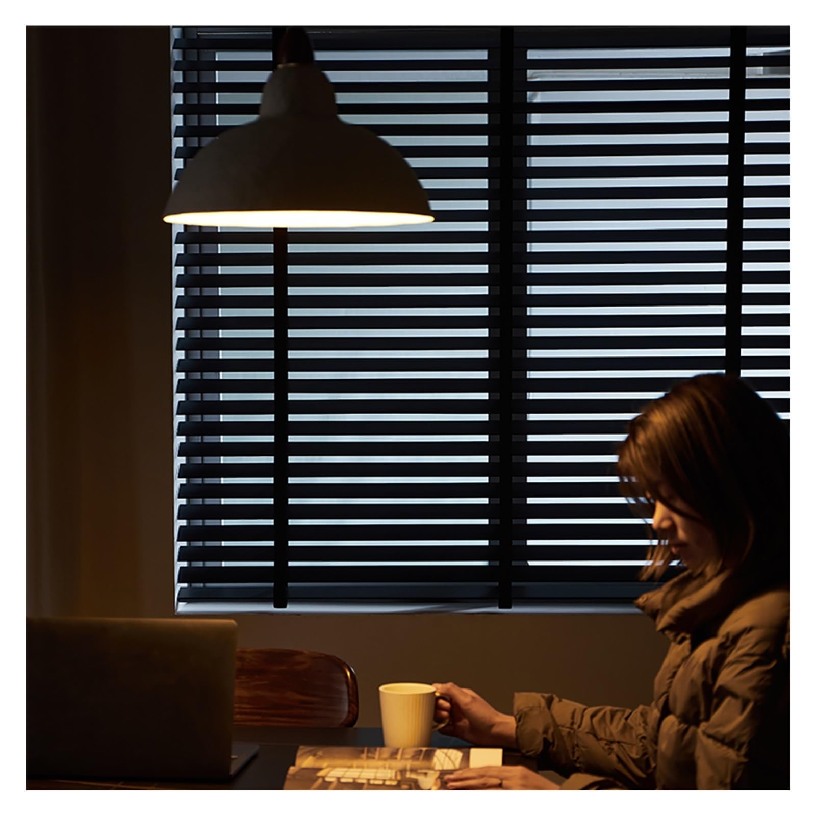 Black Window Blind Thick Slatted Wood 60cm Wide 80cm 100cm 120cm 140cm ...