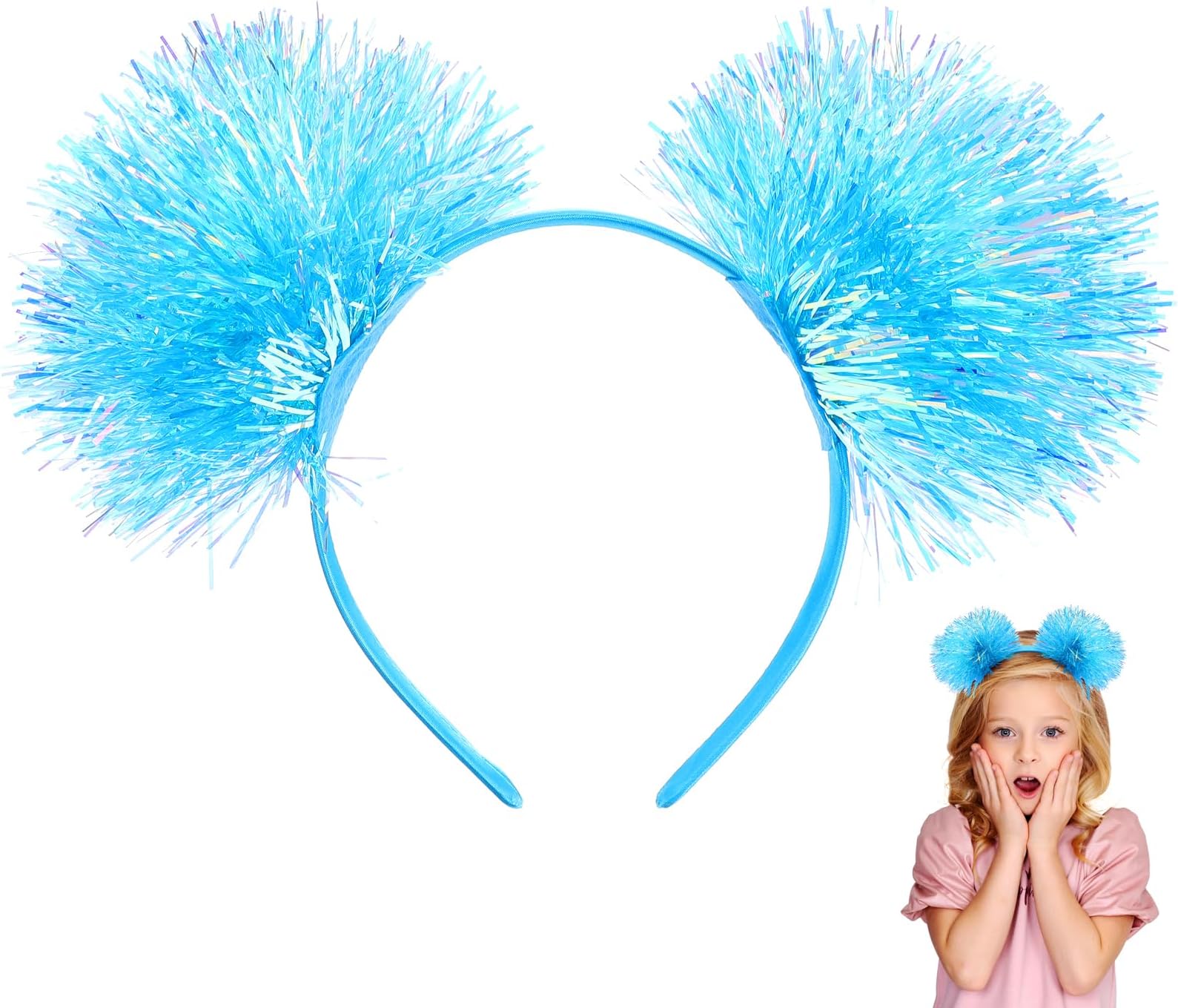 Amazon.com: WLLHYF Foil Strips Pom Pom Headband Tinsel Fashion Headband ...