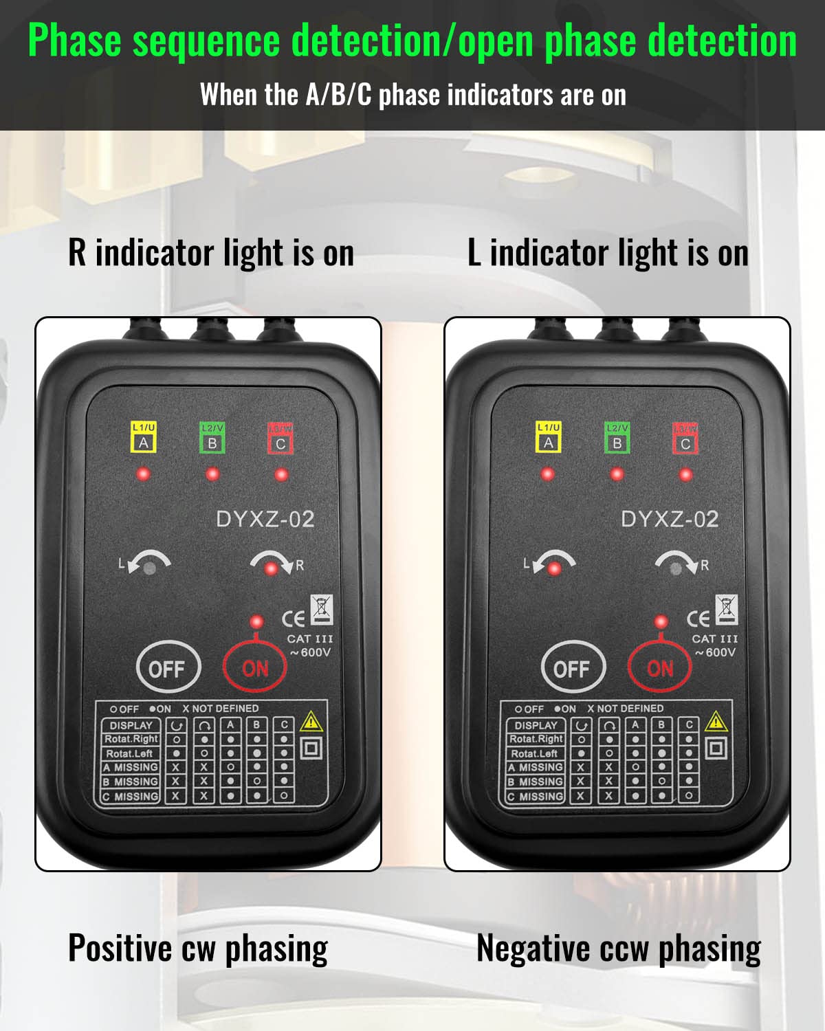 Buy 3 Phase Rotation Tester Non Contact Rotation Meter AC 70~600V High ...