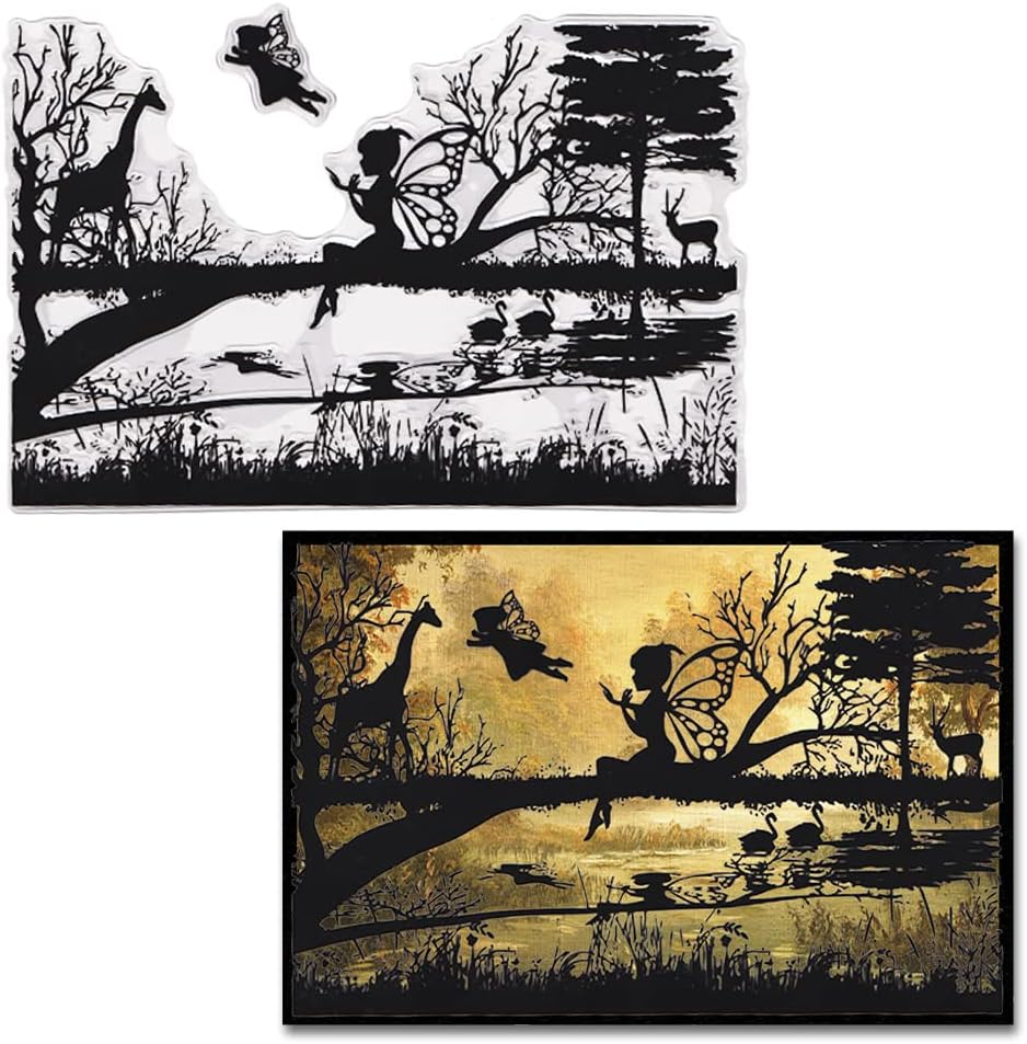 Amazon.com: Hying Girl Fairy River Clear Stamps for Card Making, Spring Tree Fairies Deer ...