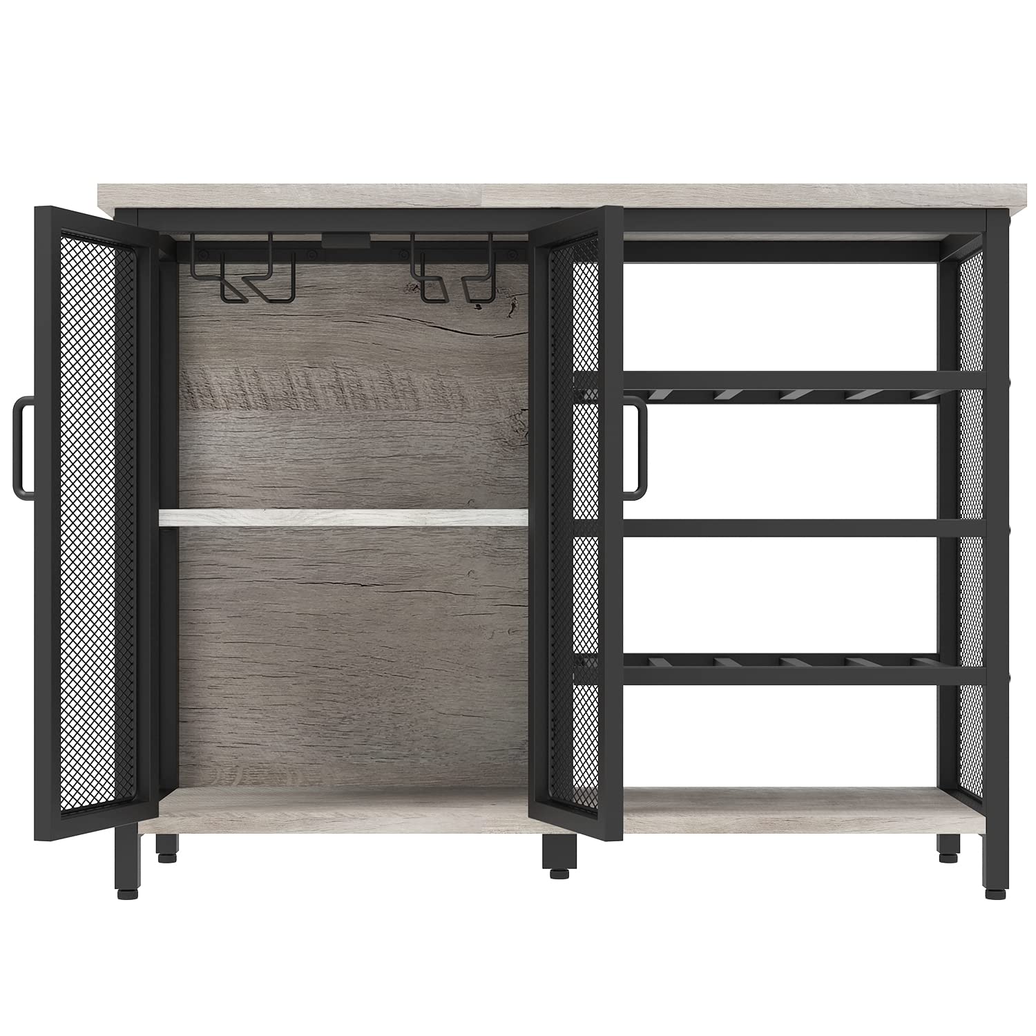 Freestanding Wine Rack Industrial Bar Cabinet - Rustic Brown Wood And ...