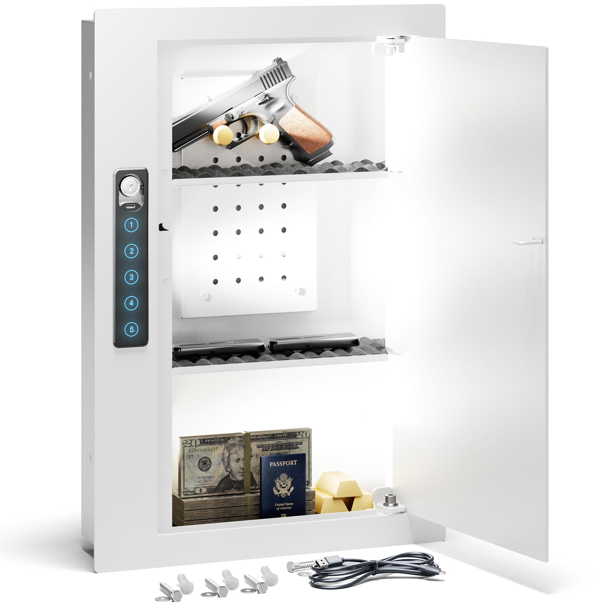 Grimtron Quick Access Wall Gun Safe with Removable Pegboard & Shelfs ...