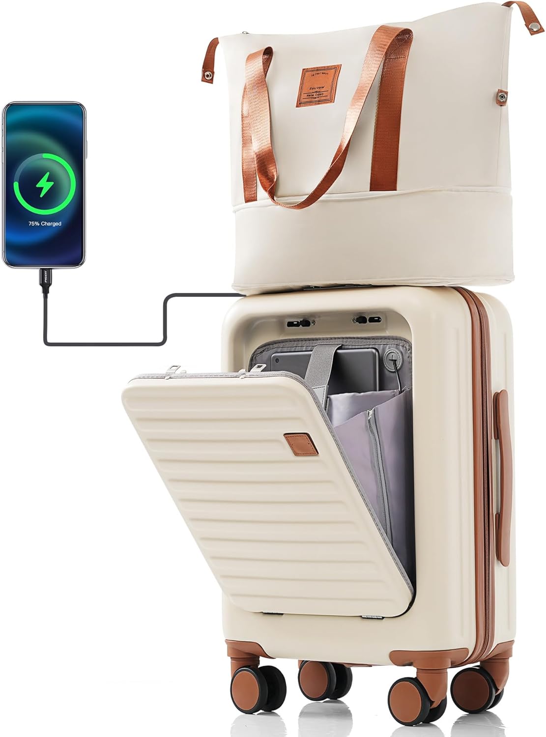 Amazon.com | QSOSTNS Carry on Luggage with Cup Holder and Front Pocket ...