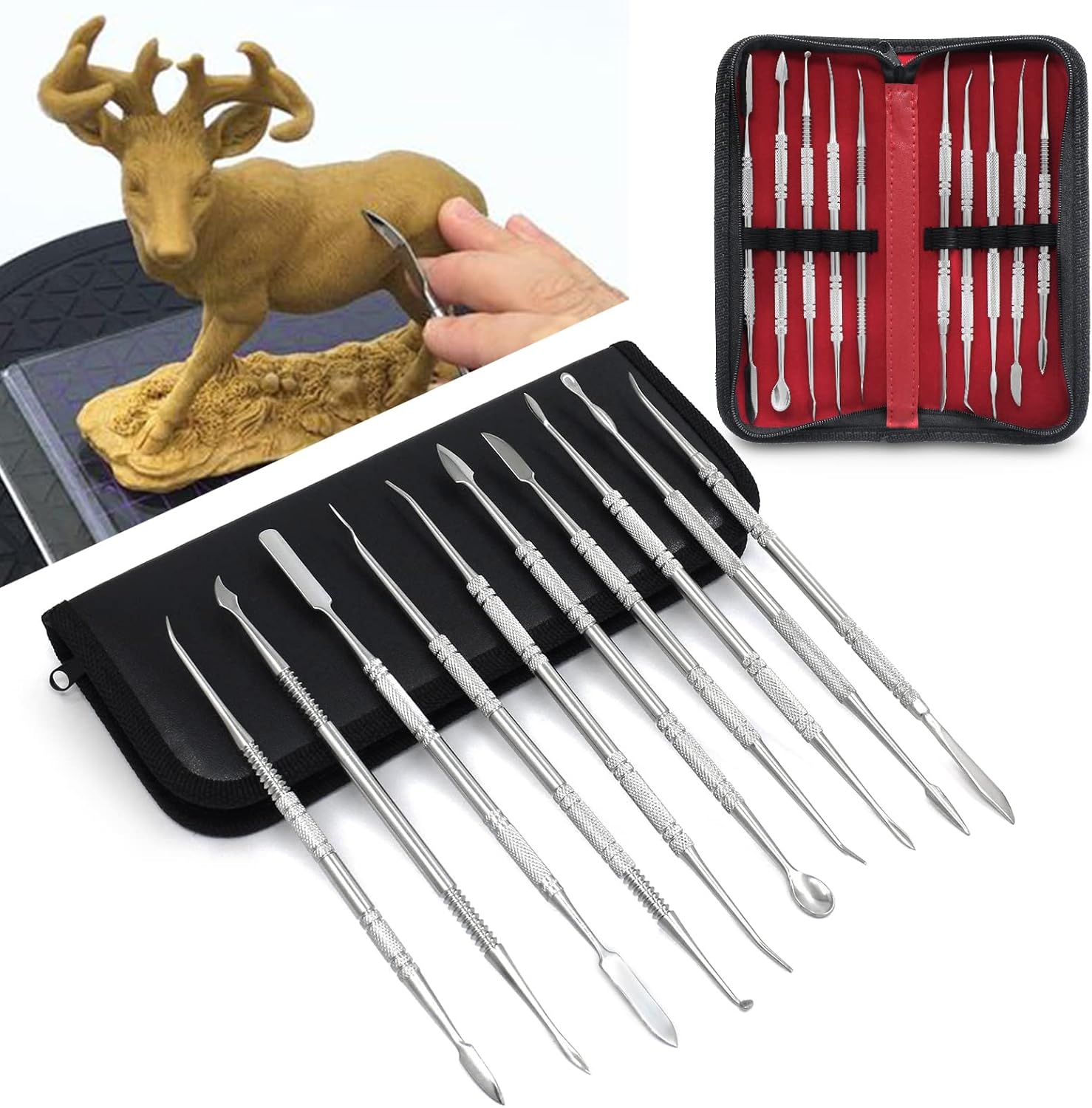 Amazon.de: 10 Stück Doppelendiges Wachs Ton Skulptur Schnitz,Edelstahl ...